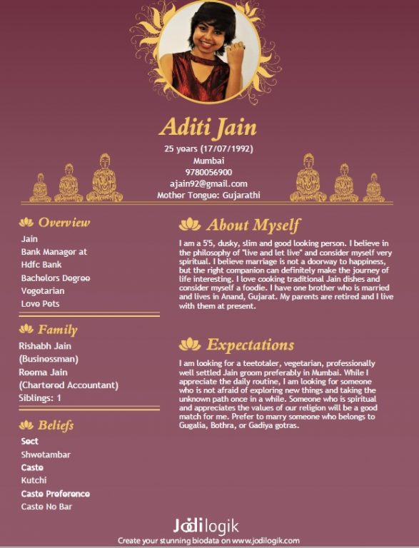 Jain Marriage Biodata Samples For Men and Women