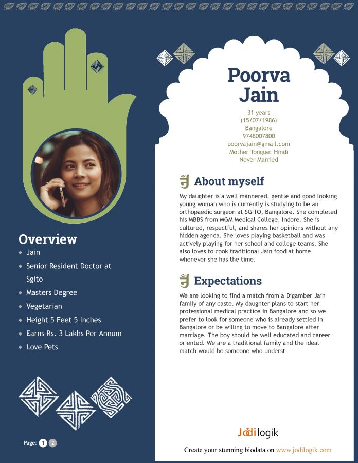 Jain Marriage Biodata Samples For Men and Women